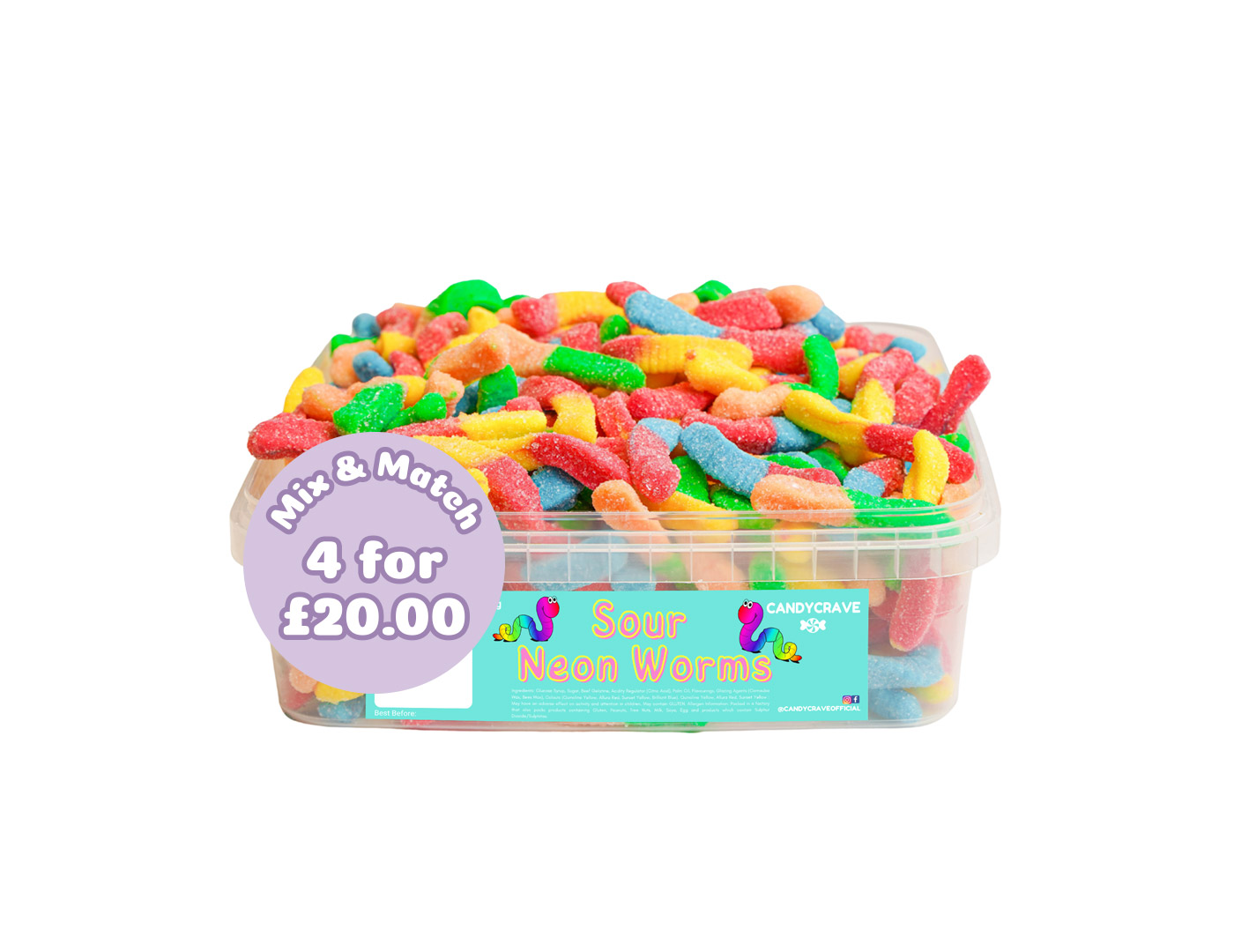 Sour Neon Worms Tub - Sweetzy